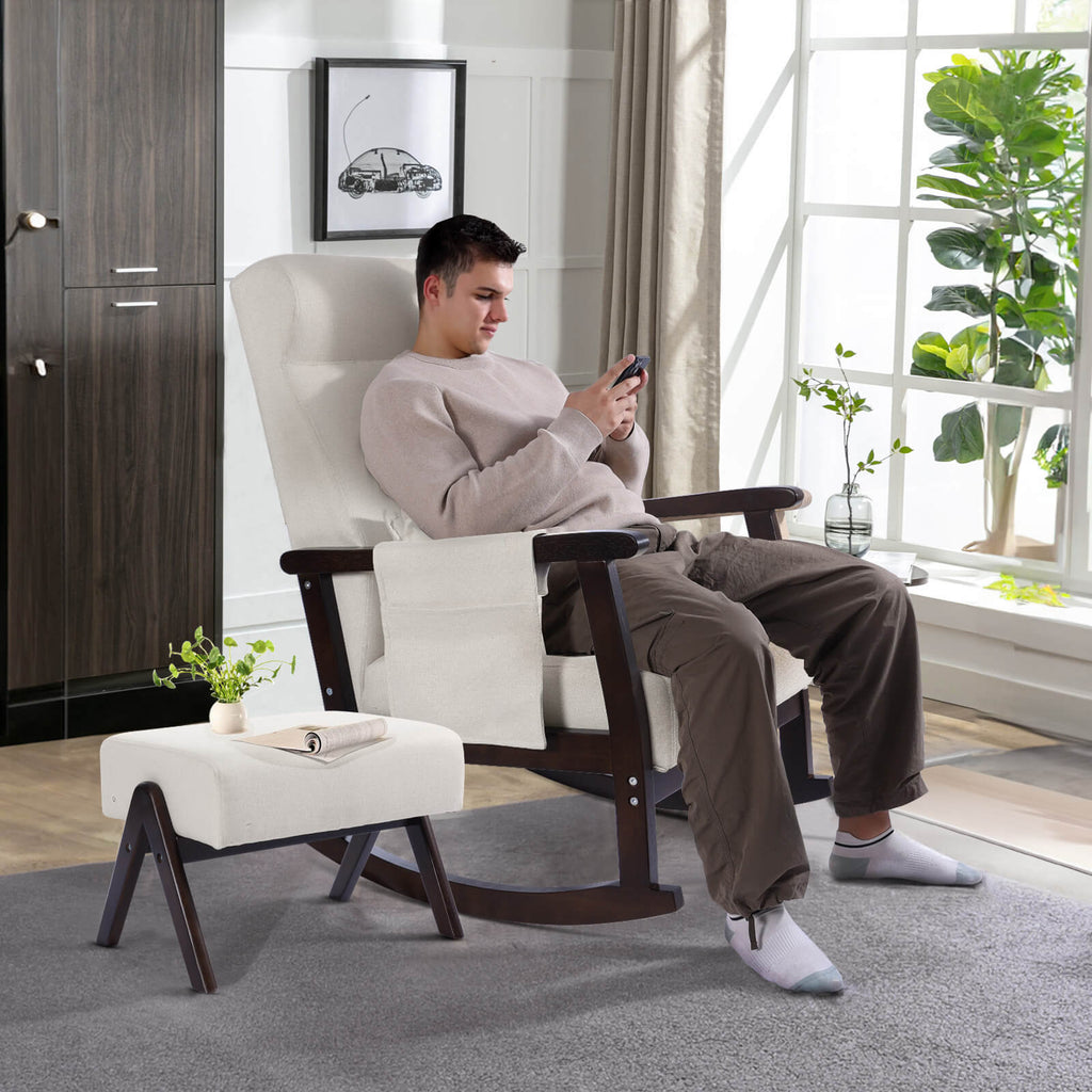 Upholstered Nursery Rocking Chair with Ottoman, Pillow & Storage Bag ...