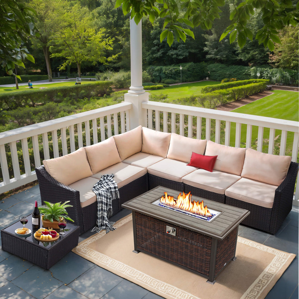 7 Pcs Patio Furniture with 48" Rectangular Fire Pit Table – NOBLEMOOD