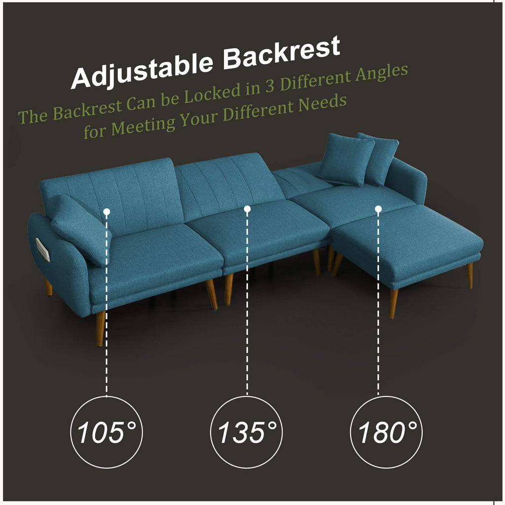 Convertible Sleeper Sectional Sofa Bed w/ 3-Level Reclining Backrest ...