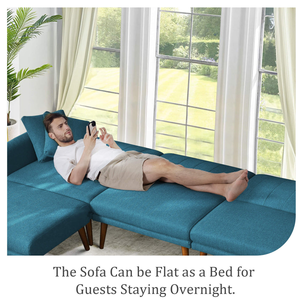 Convertible Sleeper Sectional Sofa Bed w/ 3-Level Reclining Backrest ...