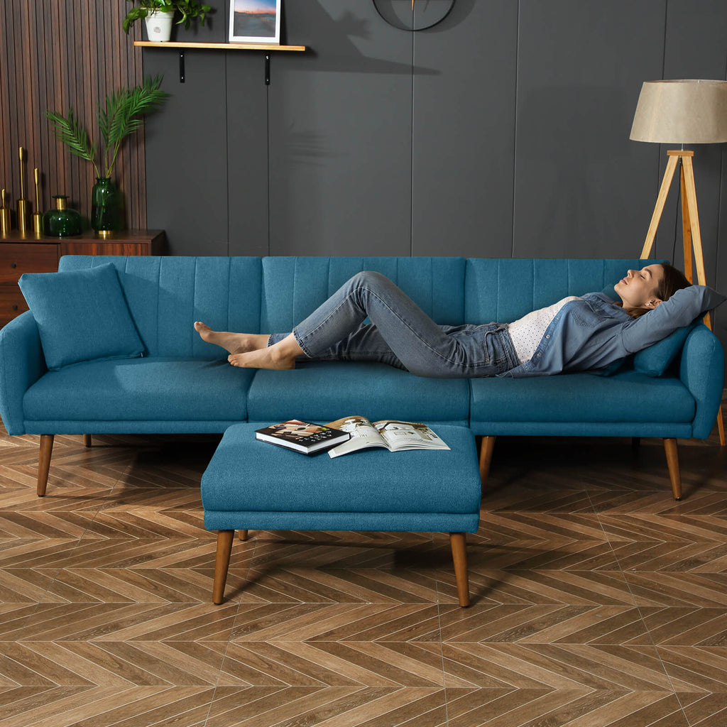 Convertible Sleeper Sectional Sofa Bed w/ 3-Level Reclining Backrest ...