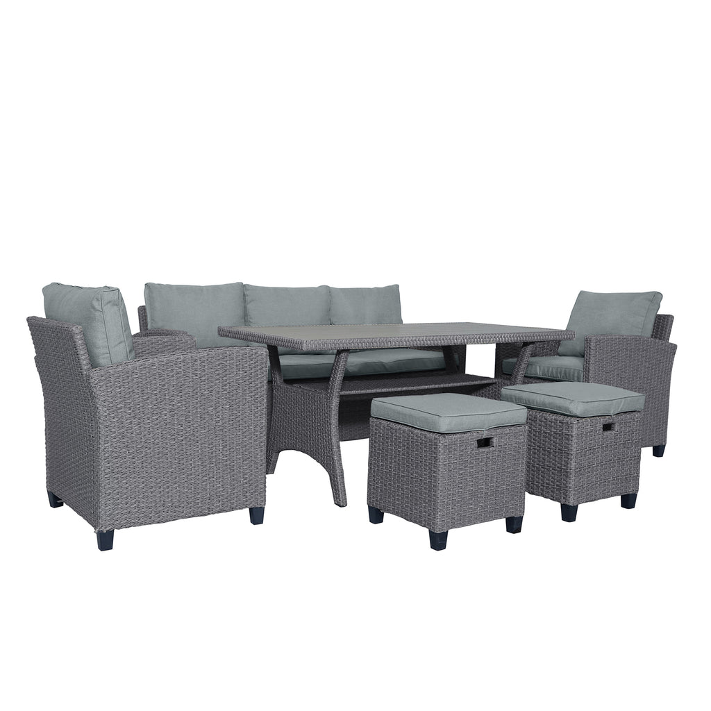 6-Piece Outdoor Sectional Dining Set with Chair, Stools and Table, Gra ...