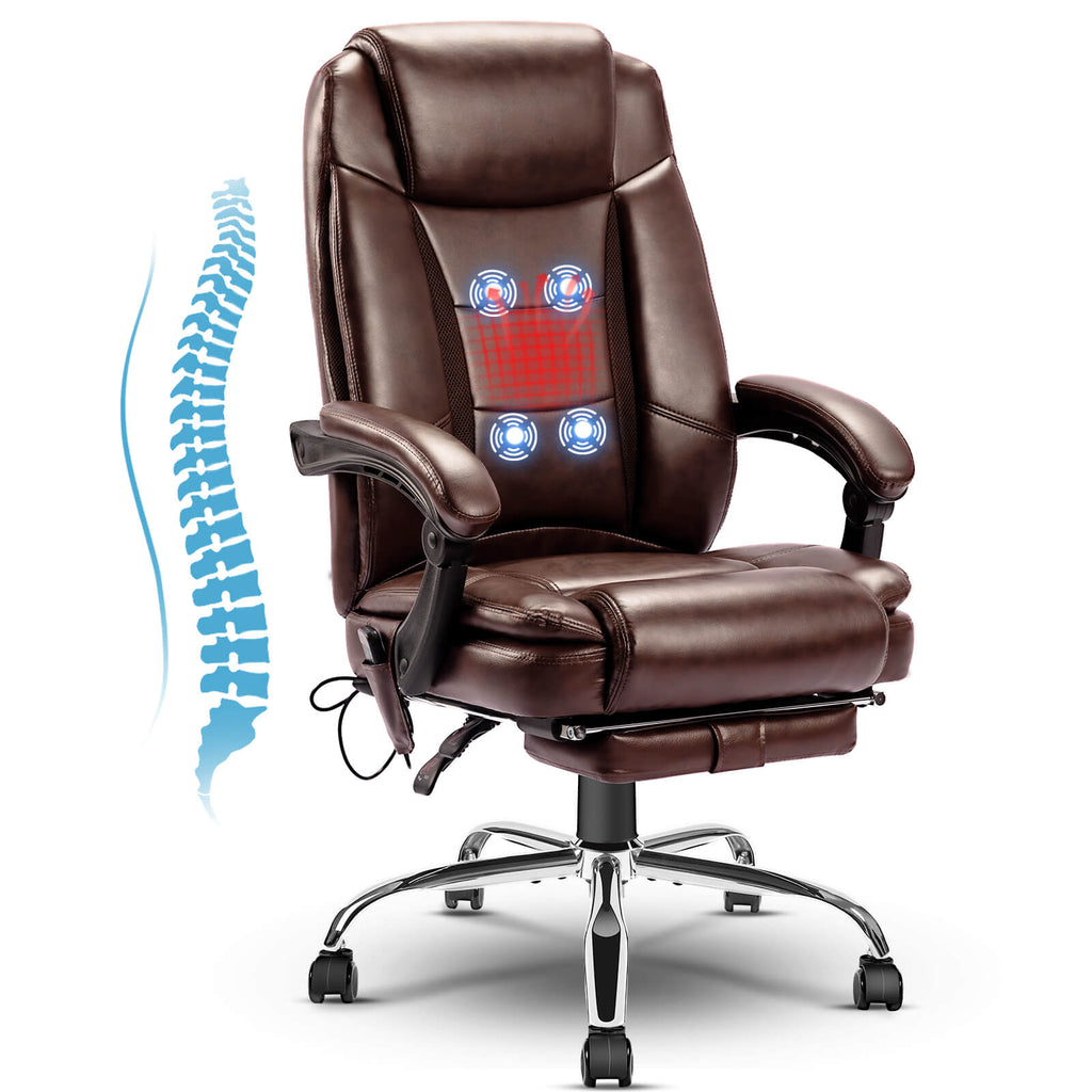 4-Point Massage Office Chair with Heating, Reclining Backrest ...