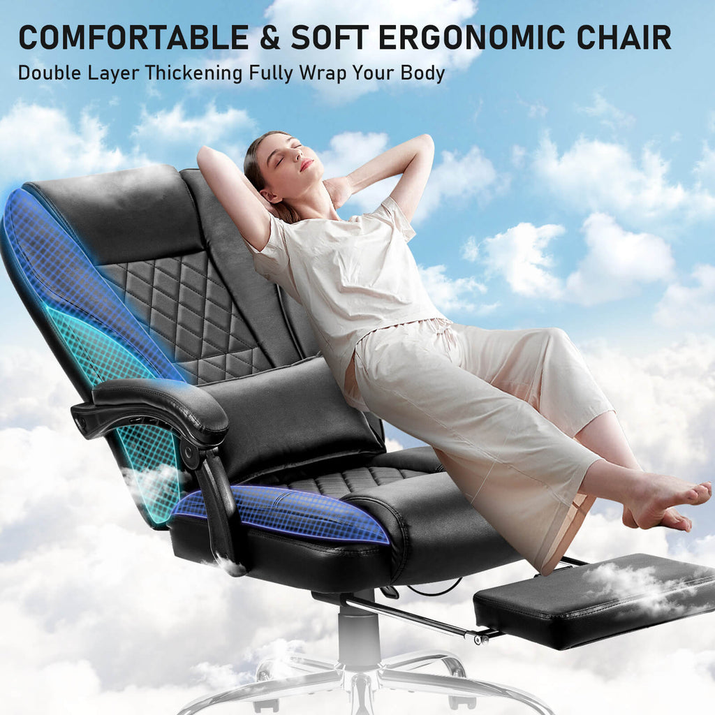 4-Point Massage Ergonomic Office Chair with Heating, 90°-135° Reclining ...