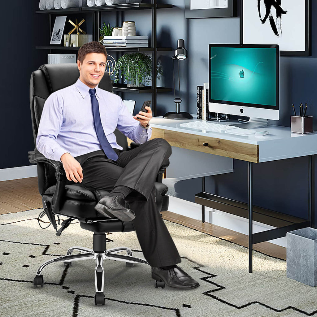 4-point Massage Ergonomic Office Chair w/ Heating, Footrest & Reclining ...