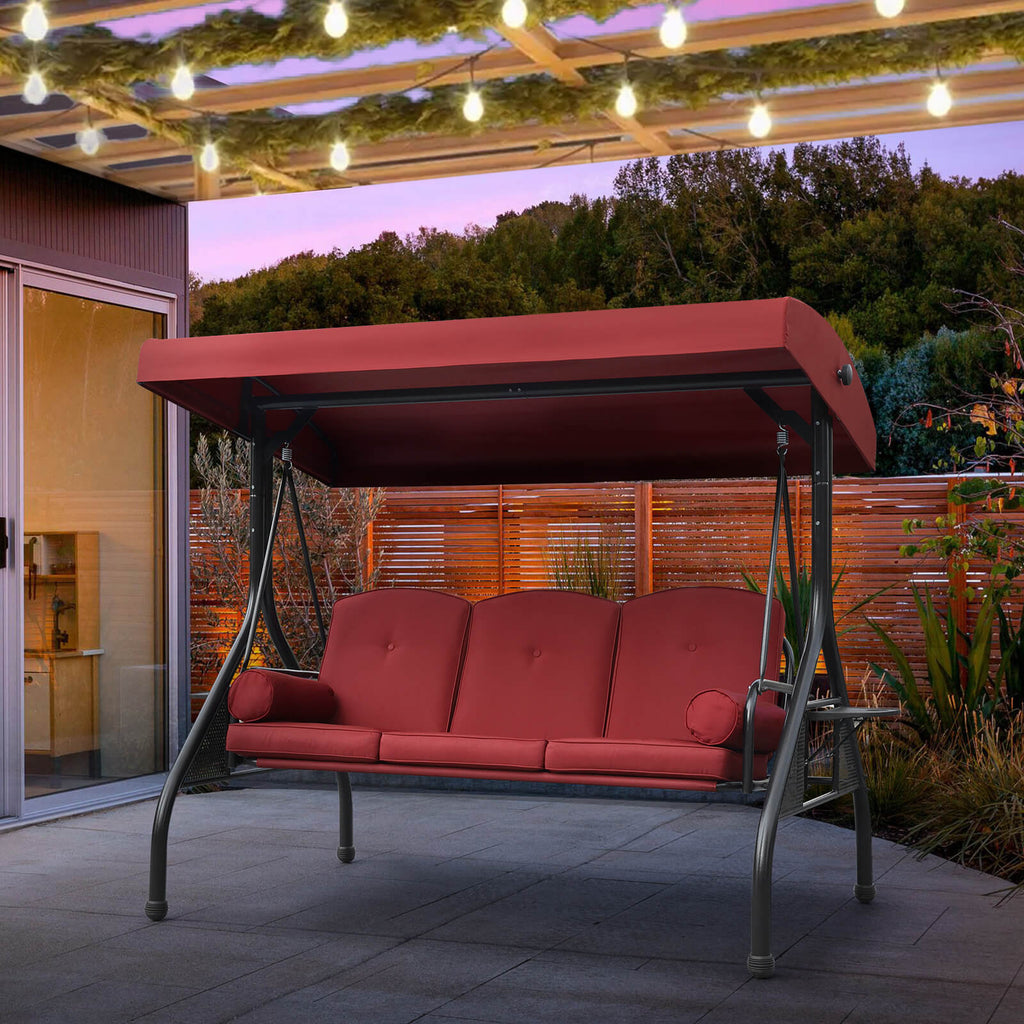 3-Seat Outdoor Porch Swing Chair with Adjustable Canopy, Cup Holders ...